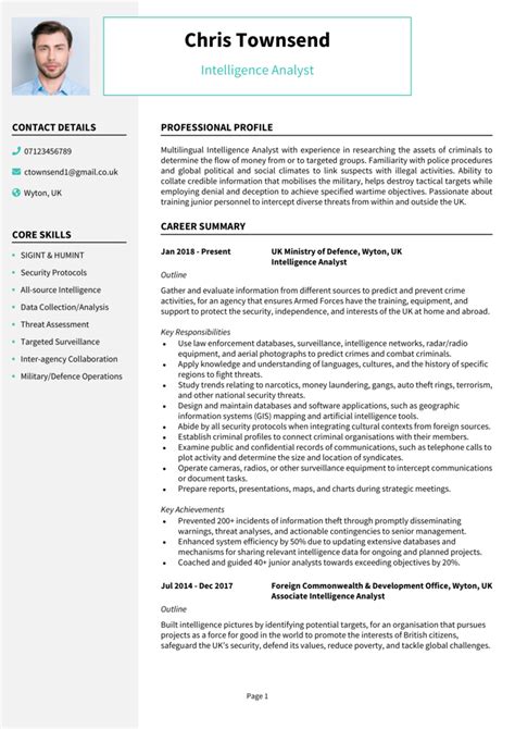 Intelligence Analyst Cv Example Guide [get Hired Fast]