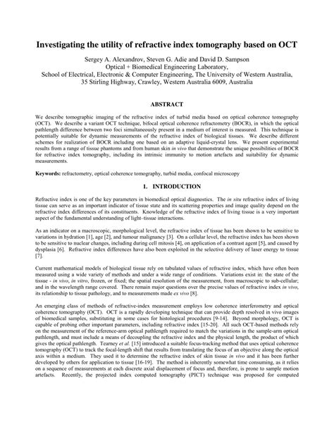 Pdf Investigating The Utility Of Refractive Index Tomography Based On