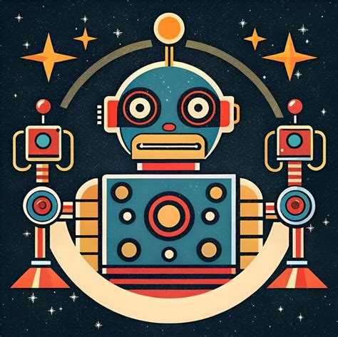 Retro Futuristic Robot Design With A Stylized Space Background Premium Ai Generated Image