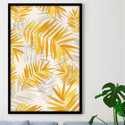 Quadro Decorativo Com Falsa Moldura Floral Planta Aquarela Dourada