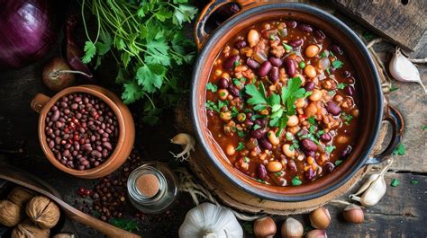 Georgian Lobio Cooked Beans Red Beans With Meat And Spices Lobio In Ceramic Pot On Rustic