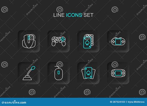 Set Line Portable Video Game Console Playing Cards Computer Mouse