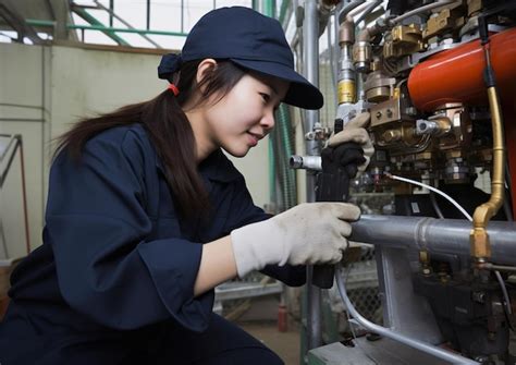 Premium AI Image Asian Woman Professional Plumber AI Generated