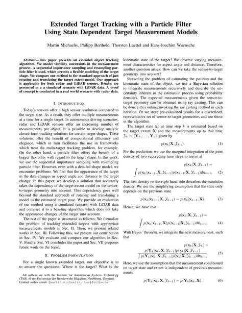 Pdf Extended Target Tracking With A Particle Filter Using State Dependent Target Measurement