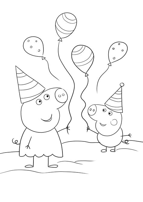 Peppaandgeorge Going To A Birthday Party A Funny And Free Coloring Page To Print And Color