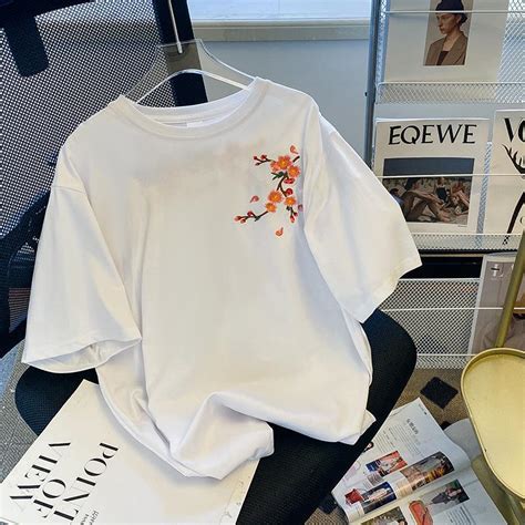 純棉冰爽短袖原版質量刺繡上衣2色 M Xl 搜購sg Shop日韓服飾商城 全館批發價