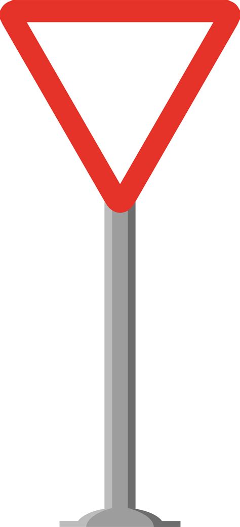 Triangular Traffic Signal In White And Red With Stick And Isolated On White Background