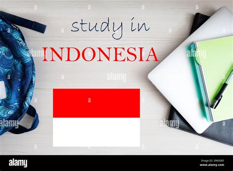 Study In Indonesia Background With Notepad Laptop And Backpack