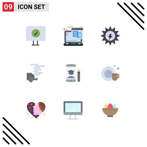User Interface Pack Of 9 Basic Flat Colors Of Education Pollution Ecology Gas Car Editable
