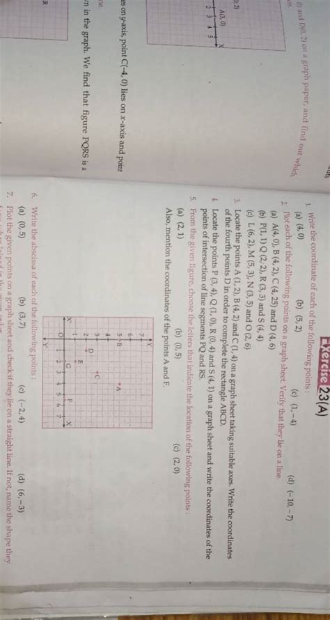 Exercise A Write The Coordinate Of Each Of The Following Points