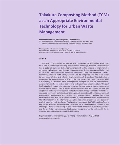Pdf Takakura Composting Method Tcm As An Appropriate Environmental