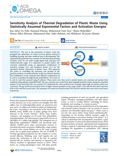 PDF Sensitivity Analysis Of Thermal Degradation Of Plastic Waste Using Statistically Assumed