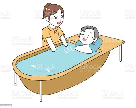 노인 여성을 위한 목욕 지원 몸 여성 간병인 을 세척 노인에 대한 스톡 벡터 아트 및 기타 이미지 노인 목욕하기 60