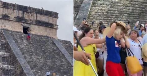 Video Tourist Pelted With Rubbish And Doused With Water For Climbing