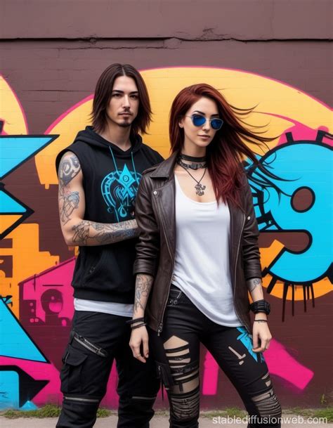 Characters From Cyberpunk Male With Dark Brown Hair And Female With Reddish Brown Hair Stable