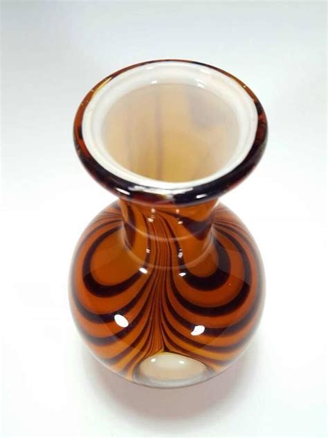 Murano Tiger Striped Art Glass Vase With Clear Oval Panels Hand Blown