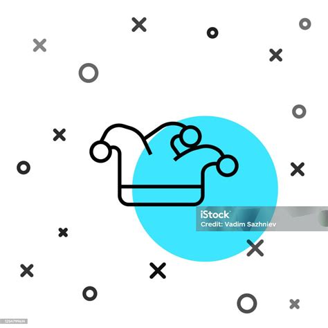 흰색 배경에 격리 된 카드 아이콘을 재생 블랙 라인 조커 종소리가 있는 제스터 모자 카지노 도박 임의동적 모양 벡터 일러스트레이션 아이콘에 대한 스톡 벡터 아트 및 기타