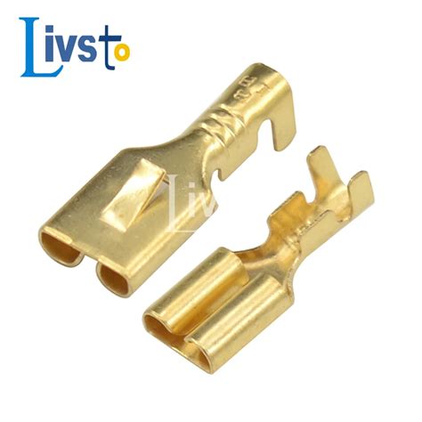 20 Pcs Brass Tinned 6 3 Mm Female Spade Crimp Terminal Brass Wire