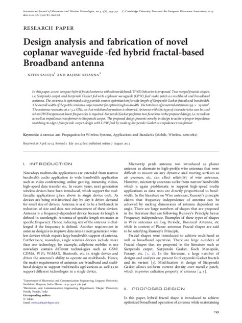Pdf Design Analysis And Fabrication Of Novel Coplanar Waveguide Fed