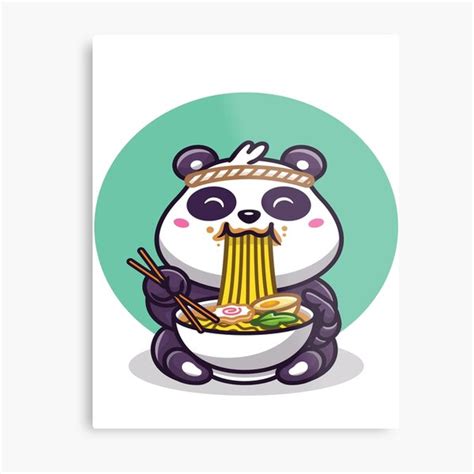 Lámina Metálica Pequeño Panda Lindo Comiendo Estilo De Dibujos