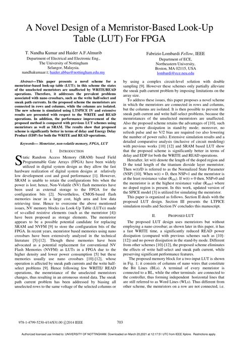 Pdf A Novel Design Of A Memristor Based Look Up Table Lut For Fpga