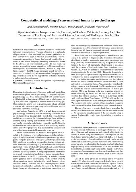Pdf Computational Modeling Of Conversational Humor In Psychotherapy