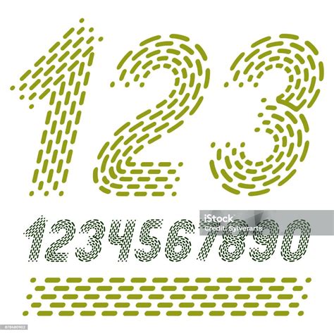 벡터 번호 현대 숫자를 설정합니다 굵게 기울임꼴 레트로 세는 법 0에서 9를 반올림 리듬 스트로크 및 파선을 사용 하 여 만든 0명에 대한 스톡 벡터 아트 및 기타 이미지