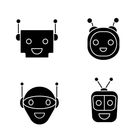 Chatbots Glyph Icons Set Silhouette Symbols Talkbots Laughing Virtual Assistants Collection