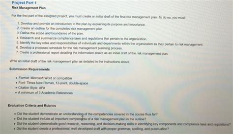 Project Part 1 Risk Management Plan For The First Chegg