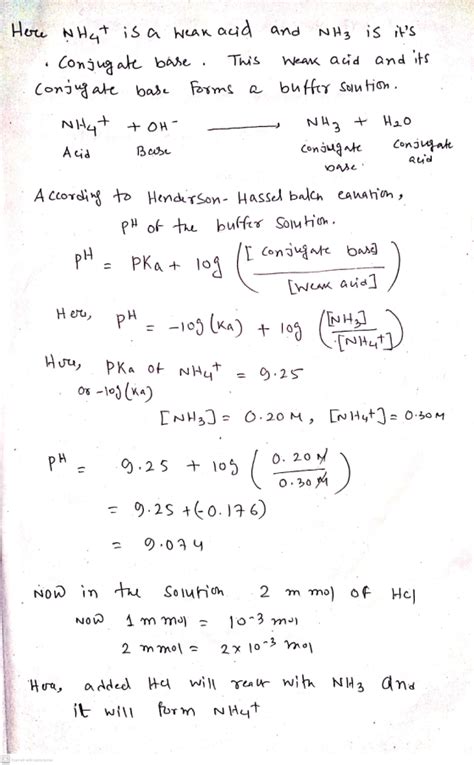 a buffer solution contains nh3 0 20 m and nh4 0 30 m calculate the