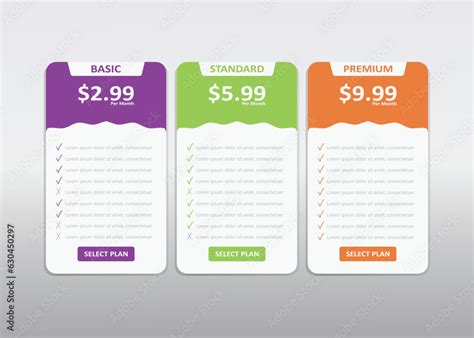 Infographic Pricing Plan Minimalistic Pricing Plan Comparison Chart For Web And Mobile
