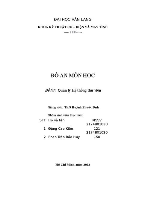 B O C O N Csdl Nothing I H C V N Lang Khoa K Thu T C I N V M Y T Nh Studocu