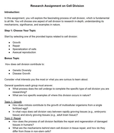 Research Assignment On Cell Division Hs Ls1 4 By Simple Science Lessons