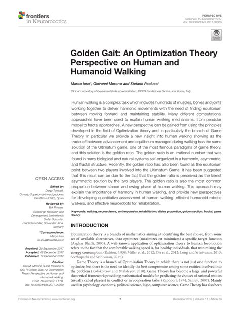 Pdf Golden Gait An Optimization Theory Perspective On Human And Humanoid Walking