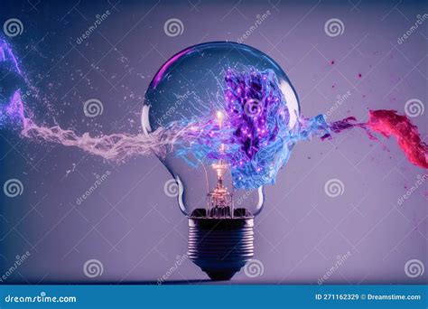 Electric Bulb Breaking And Explode Blue And Purple Lights Concept Of