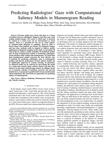 Pdf Predicting Radiologists Gaze With Computational Saliency Models