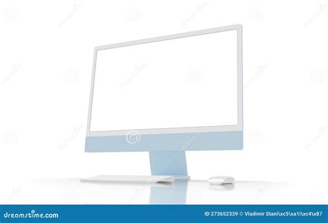 Modern Blue Computer Display On Desk With Keyboard And Mouse Beside Stock Image Image Of