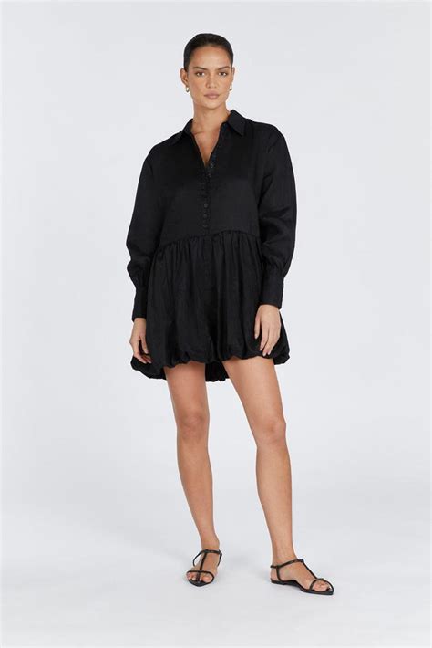 Violet Black Linen Mini Dress Dissh