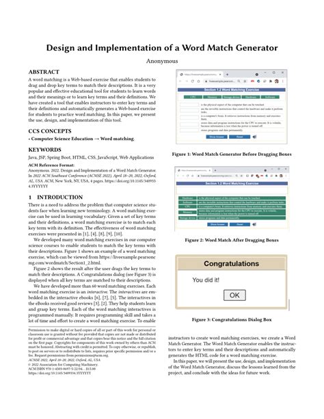 PDF Design And Implementation Of A Word Match Generator