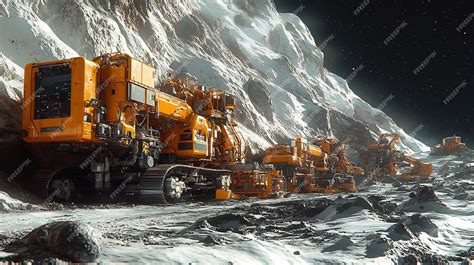 Futuristic Space Mining Operation On An Asteroid With Advanced Robotic Extraction Machinery