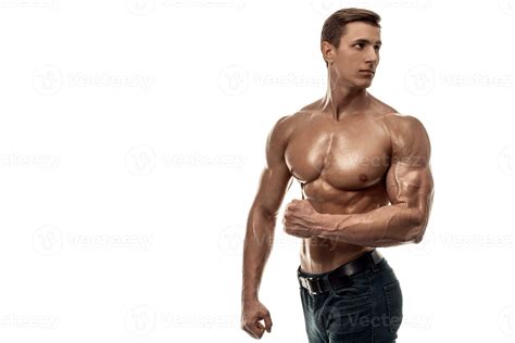 Muscular Handsome Young Man With Naked Torso Isolated On White