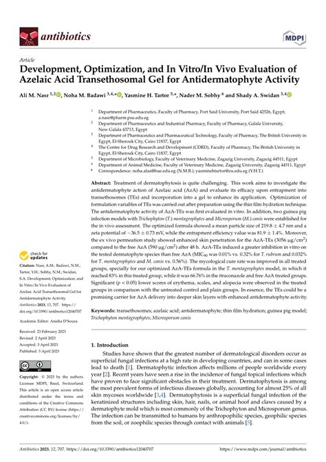 Pdf Development Optimization And In Vitro In Vivo Evaluation Of Azelaic Acid Transethosomal