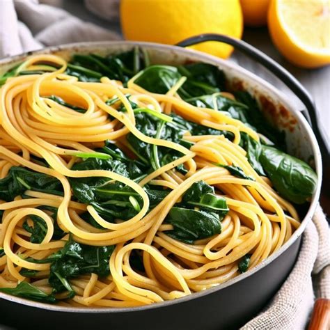 Premium Photo Spaghetti With Spinach And Lemon
