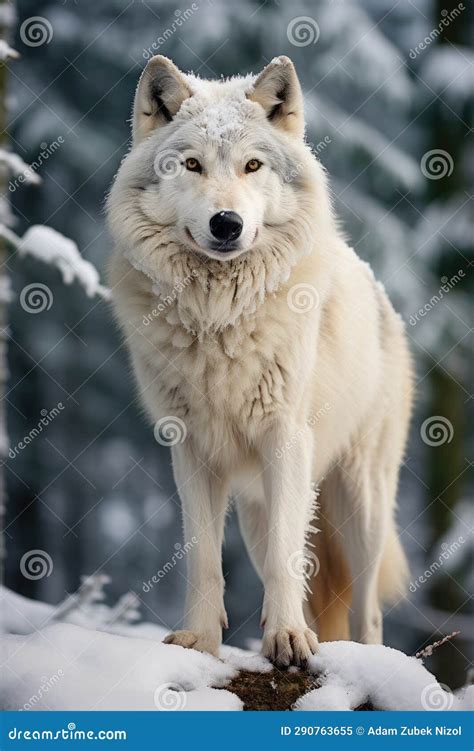 A White Wolf Standing In Snow Stock Illustration Illustration Of