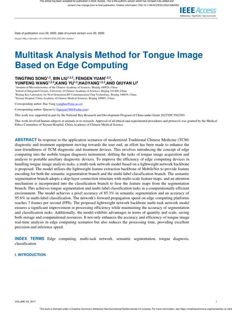 Pdf Multitask Analysis Method For Tongue Image Based On Edge Computing