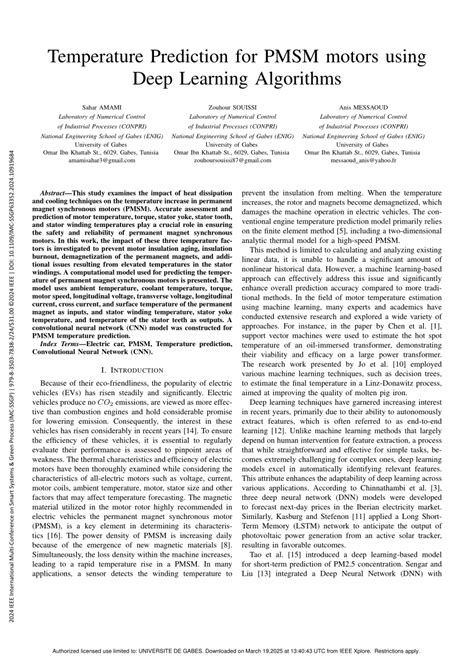pdf temperature prediction for pmsm motors using deep learning algorithms