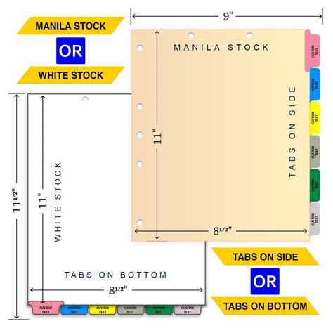 100 Total Sets Custom Index Dividers Tabs On Bottom 1 Tab Set 1 8th Cut Winay Com