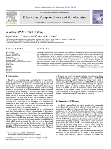 Robotics Rv M1 Pdf Simulation Matlab