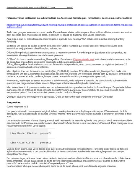 Access Filtrar Varias Instancias Do Subformulario Pdf Tempo