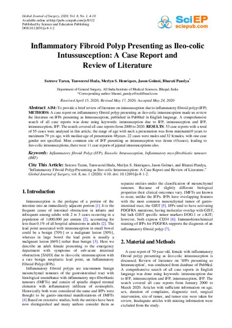 Pdf Inflammatory Fibroid Polyp Presenting As Ileo Colic Intussusception A Case Report And